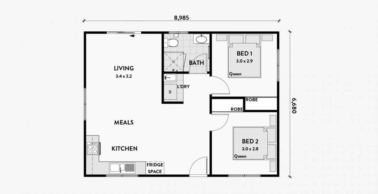 2 Bedroom Granny Flat Floor Plans | Granny Flats Australia